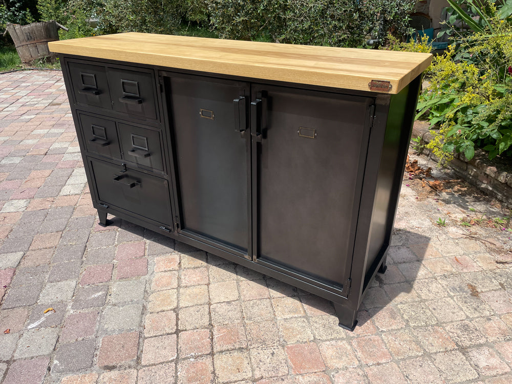 Buffet industriel tiroirs Roneo 1950 meuble ancien – BROCANTETENDANCE